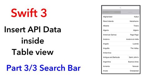 Insert Api Data To Table View Part 3 Adding Searchbar Swift 3 Xcode 821 Youtube