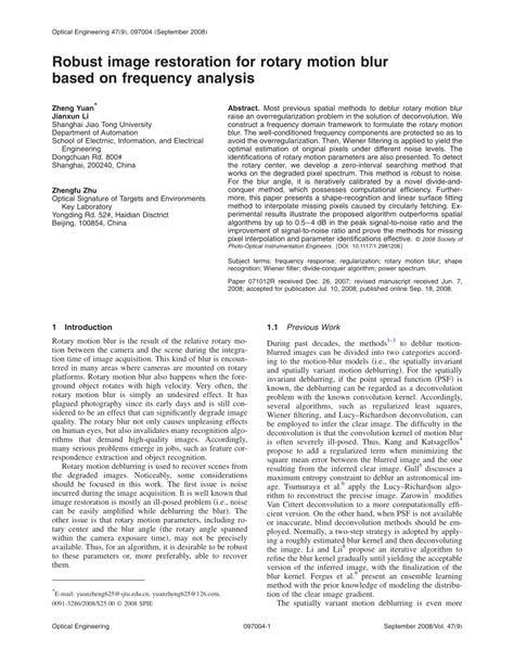 Pdf Robust Image Restoration For Rotary Motion Blur Based On Frequency Analysis