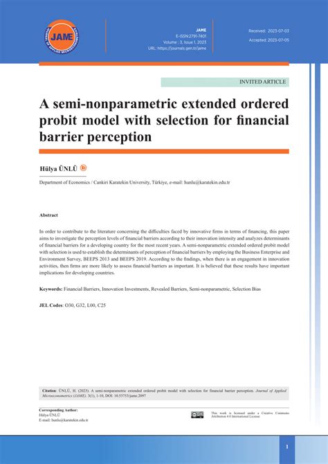 Pdf A Semi Nonparametric Extended Ordered Probit Model With Selection For Financial Barrier