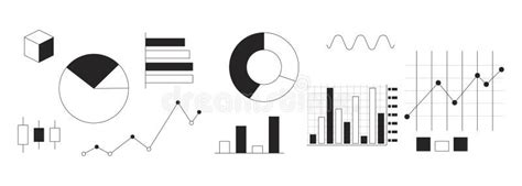 Data Visualization Charts Black And White 2d Line Objects Set Stock