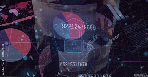 Image Of Rotating Hud Interface Graphs Database And Padlock In Shield