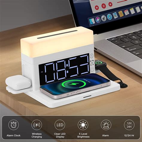 Безжично зарядно устройство 6 В 1 бързо зареждане Безжично зареждане Телефон Часовник