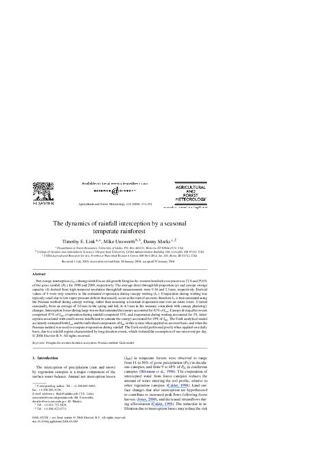 Pdf The Dynamics Of Rainfall Interception By A Seasonal Temperate Rainforest