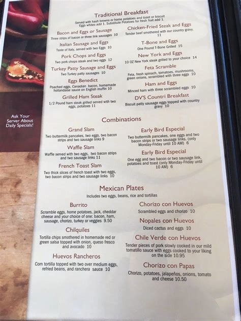 Menu At Dvs Mexican Grill Restaurant Ventura