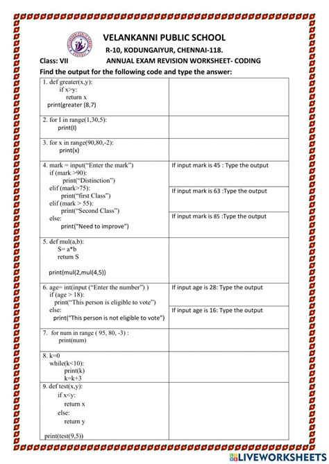 find the output coding worksheet live worksheets
