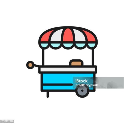 벡터 음식 포장 마차 거리 시장 플랫 컬러 라인 아이콘입니다 거리에 대한 스톡 벡터 아트 및 기타 이미지 거리 쇼핑 카트 바비큐 Istock