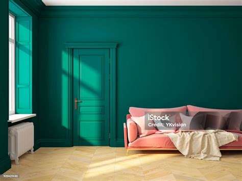 클래식 스 칸디 나 비아 인테리어 디자인 녹색 소파와 베개 3d 그림 모의 렌더링 합니다 소파에 대한 스톡 사진 및 기타 이미지 Istock