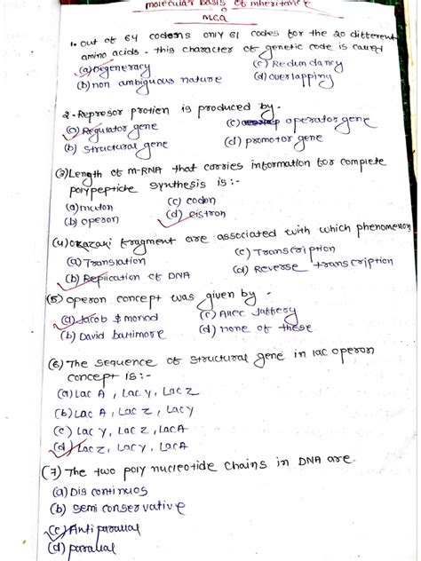 Molecular Basis Of Inheritance Mcq Pdf