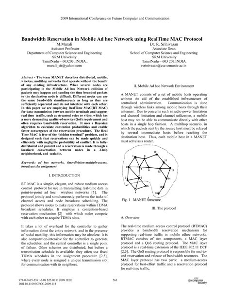 PDF Bandwidth Reservation In Mobile Ad Hoc Network Using RealTime MAC Protocol