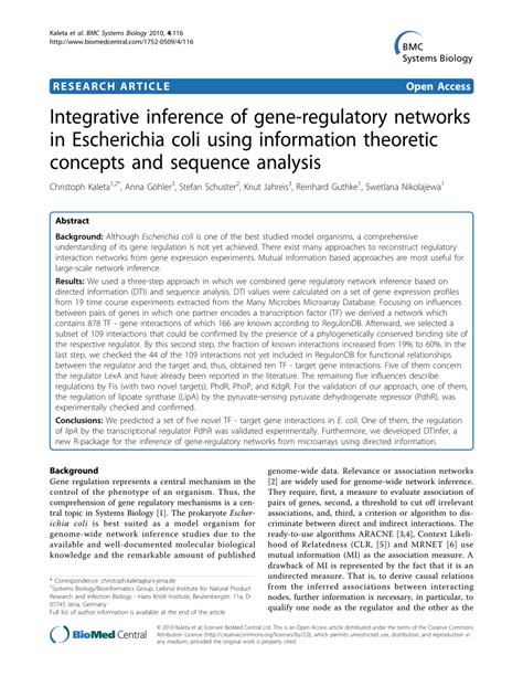 Pdf Integrative Inference Of Gene Regulatory Networks In Escherichia Coli Using Information
