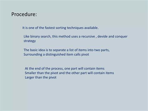 Quick Sort Algorithm Using Slide Presentation Learn Selection Sort