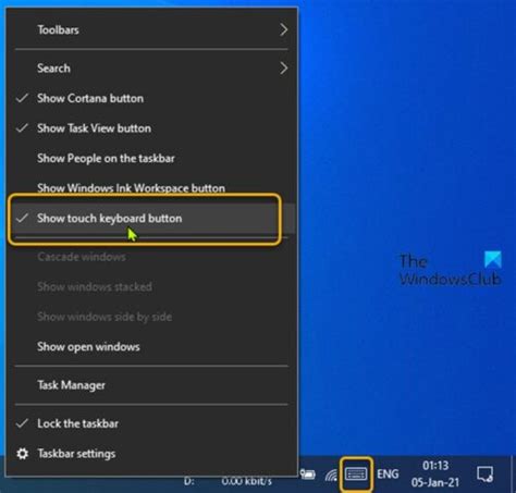 Hide Or Show Touch Keyboard Button On Taskbar In Windows