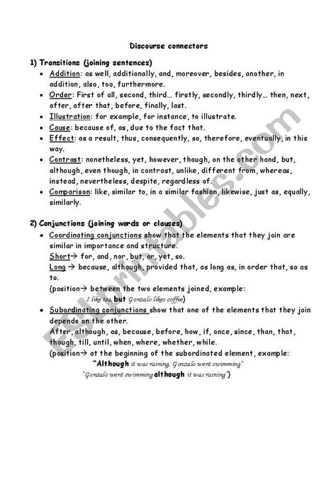 Discourse Connectors Esl Worksheet By Fedra