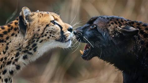 Cheetah And Black Panther Face Off Stock Illustration Illustration Of