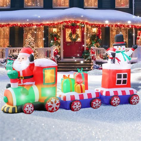 Christmas Inflatable Train Set With Santa Snowman And Penguin Built In