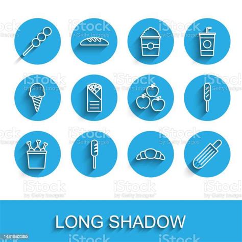 패키지 상자에 치킨 다리 튀긴 소시지 나무 막대기에 미트볼 크로와상 프랑스 핫도그 도너 케밥 옥수수 및 사과 아이콘을 설정합니다 벡터 건강한 생활방식에 대한 스톡 벡터 아트