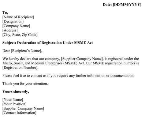 Top 5 Letter For Declaration Of Registration Under Msme Act From