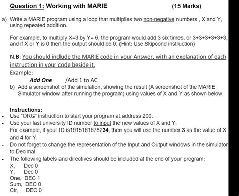 SOLVED Question Working With MARIE Marks Write A MARIE Program Using A Loop That