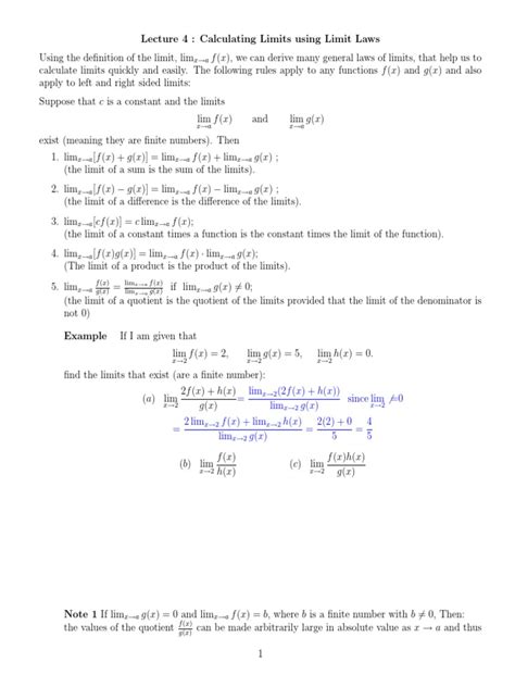 Calculating Limits Using Limit Laws Pdf Pdf Polynomial Function Mathematics