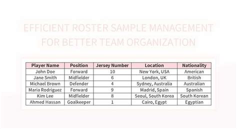 Efficient Roster Sample Management For Better Team Organization Excel Template Free Download
