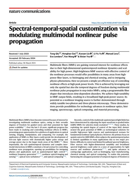 Pdf Spectral Temporal Spatial Customization Via Modulating Multimodal Nonlinear Pulse Propagation