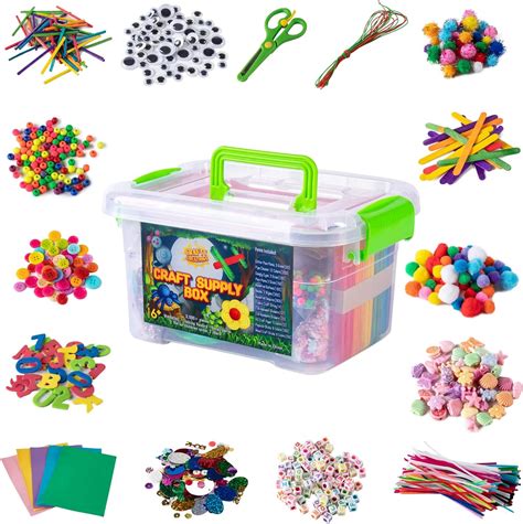 Jumbo Arts And Crafts Kit Box 2000 Pieces Pompoms Craft Sticks Pipe