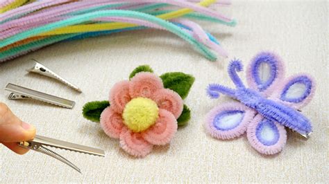 How To Make Flower Pipe Cleaner Hair Clip Diy Pipe Cleaner Hair Clips