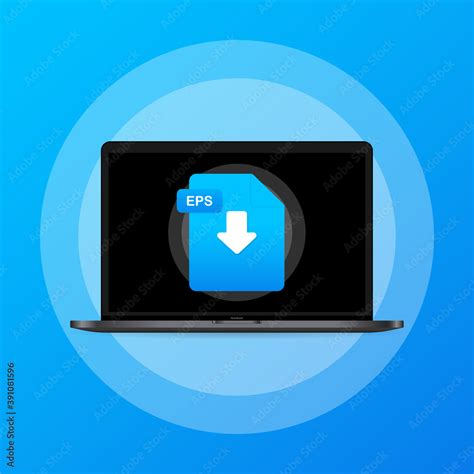 Laptop And Download Eps File Icon Document Downloading Concept Eps Label And Down Arrow Sign