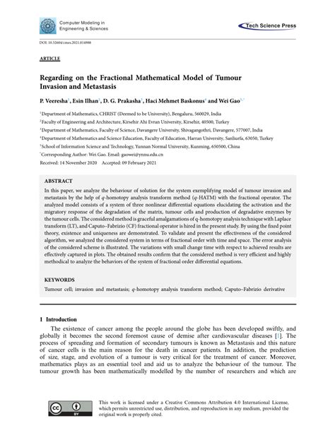Pdf Regarding On The Fractional Mathematical Model Of Tumour Invasion