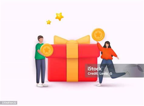 금화는 빨간색 선물 상자에 모입니다 명절 축하 및 특별 판매를 위한 선물 및 선물로 제공됩니다 3d 웹 벡터 일러스트레이션 3차원 형태에 대한 스톡 벡터 아트 및 기타