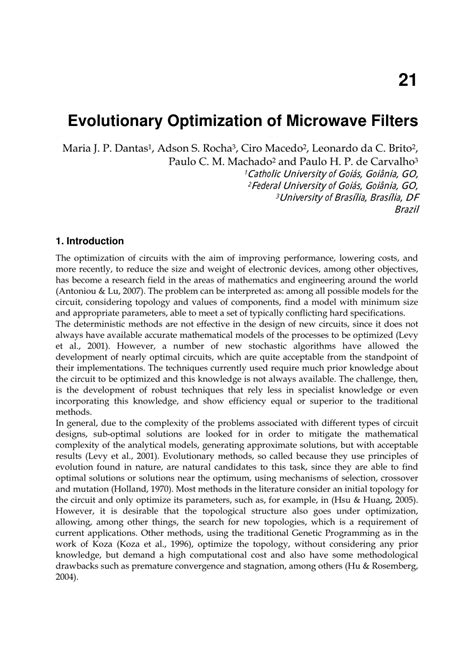 Pdf Evolutionary Optimization Of Microwave Filters