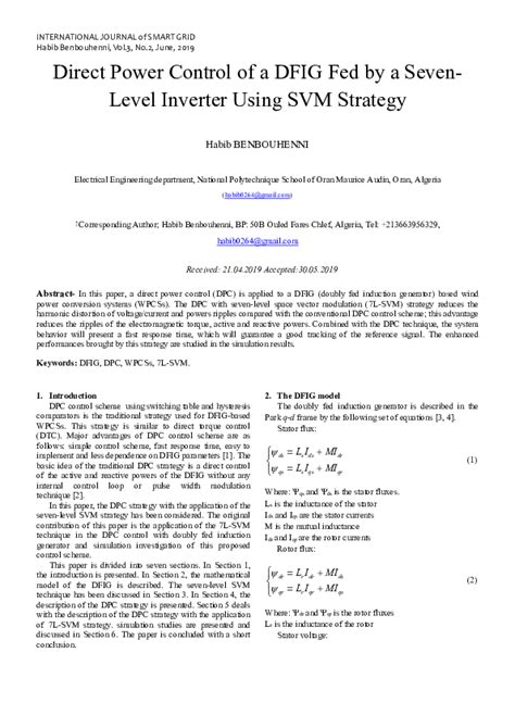 pdf direct power control of a dfig fed by a seven level inverter