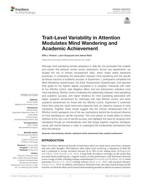 Pdf Trait Level Variability In Attention Modulates Mind Wandering And Academic Achievement