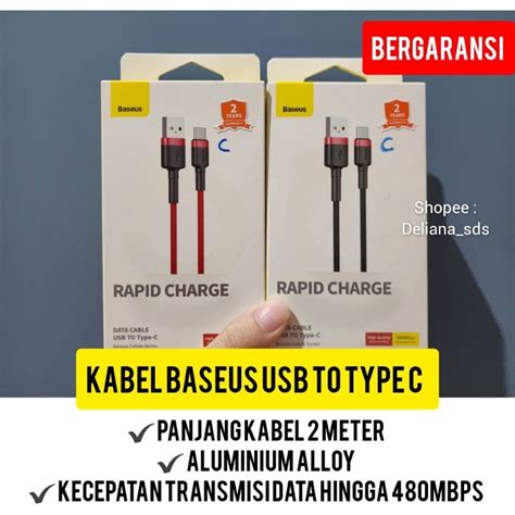 Jual Kabel Baseus Usb To Type C Panjang Kabel Meter Garansi Resmi Tahun Kabel Baseus Usb To