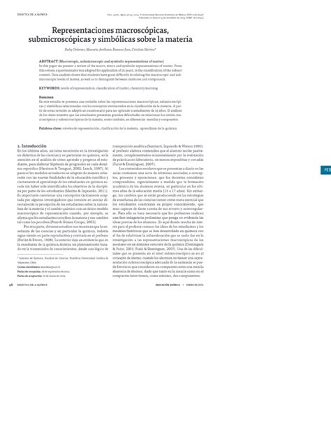 Representaciones Macroscópicas Submicroscópicas Y Simbólicas Sobre La
