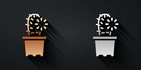검은 색 배경에 고립 된 냄비 아이콘에 금과 실버 선인장 페요테 냄비에서 자라는 식물 화분에 심은 식물 표지판 긴 그림자 스타일 벡터 0명에 대한 스톡 벡터 아트 및 기타