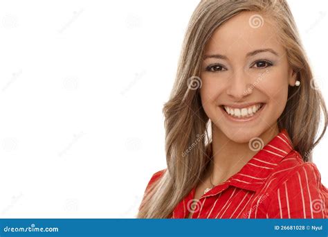 Portrait Of Smiling Blonde Woman Stock Photo Image Of Horizontal Caucasian