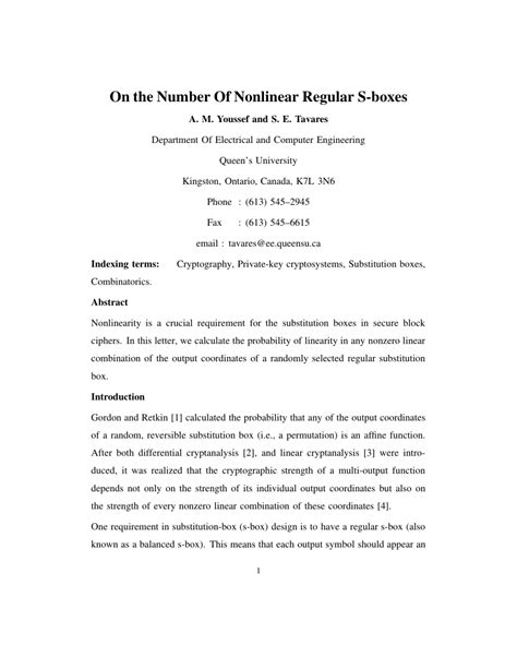 Pdf Number Of Nonlinear Regular S Boxes