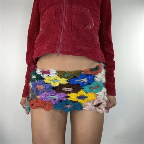 Cutesy Vintage Mohair Colorful Flower Mini Skirt