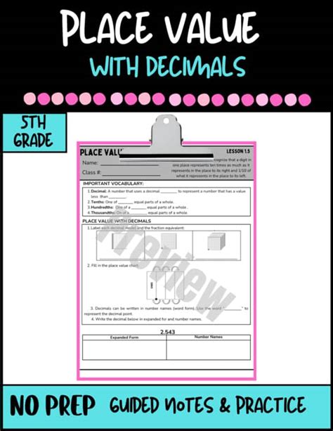 Place Value With Decimals Guided Notes And Practice By Kristin Abernathy