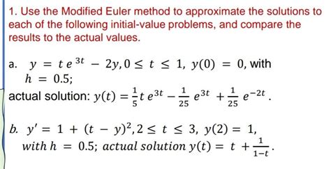 Solved 1 Use The Modified Euler Method To Approximate The