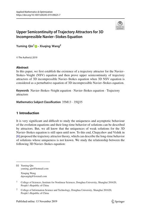 Pdf Upper Semicontinuity Of Trajectory Attractors For 3d Incompressible Navierstokes Equation