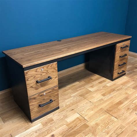 Metal Desk With Drawers Russell Oak And Steel
