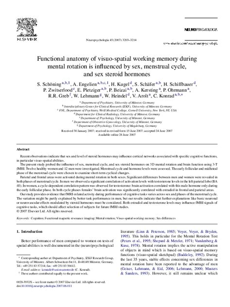 Pdf Functional Anatomy Of Visuo Spatial Working Memory During Mental Rotation Is Influenced By