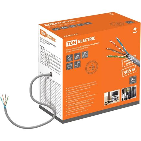 Кабель витая пара Tdm Electric F Utp Cat 5e 4х2х24awg 305м Solid ПВХ серый Sq0107 0102