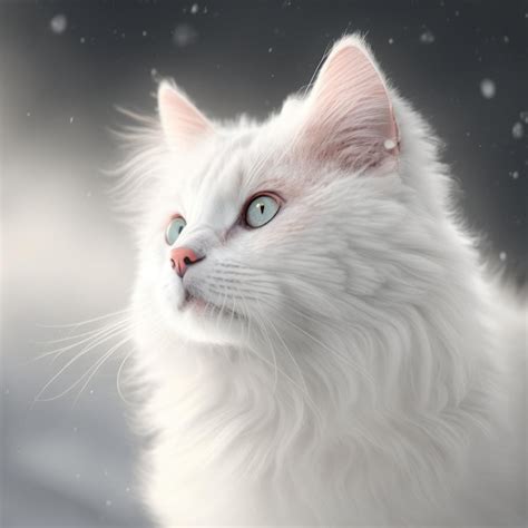 Premium Ai Image White Haired Cat Under Snow Generative Ai