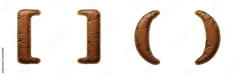 Set Of Symbols Left Right Bracket And Left Right Perentheses Made Of Leather 3d Render Font