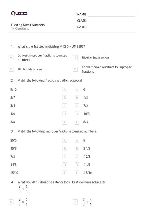 50 Subtracting Mixed Numbers Worksheets For Kindergarten On Quizizz