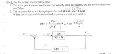 Solved Q1a For The System Shown Below Find 1 The Static