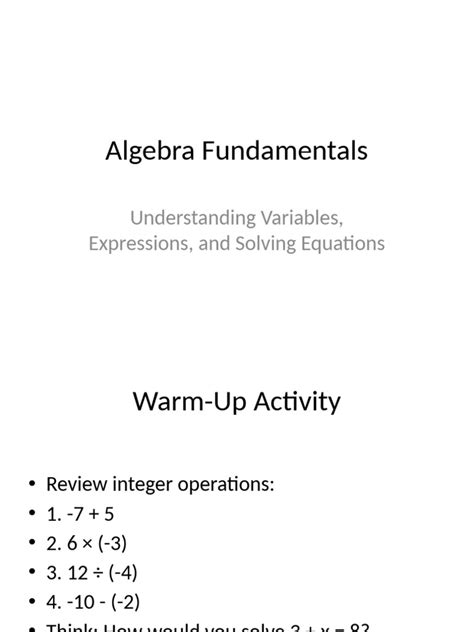 Algebra Fundamentals Lesson Pdf